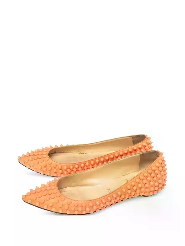 CHRISTIAN LOUBOUTIN Pigalle Leather Spiked Ballet Flats - Orange