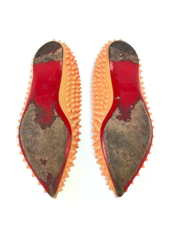 CHRISTIAN LOUBOUTIN Pigalle Leather Spiked Ballet Flats - Orange
