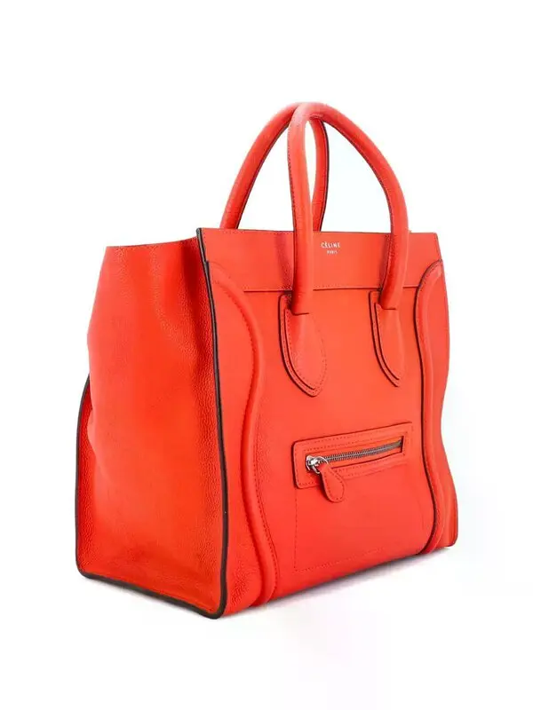Celine Luggage Bag Grainy Leather Mini Tote Bag - Orange