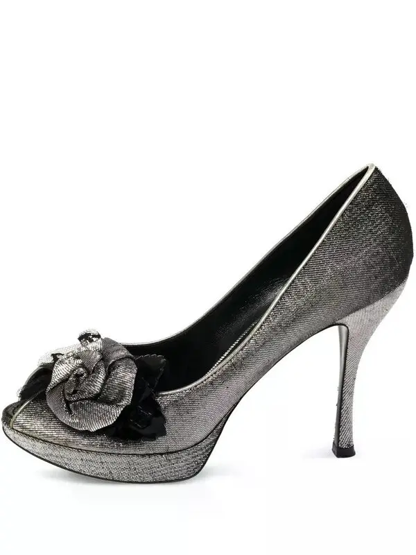 LOUIS VUITTON 115mm Floral-appliqué Pumps - Grey