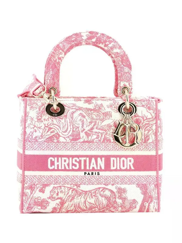 Dior Toile De Jouy Lady D-lite Embroidered Canvas Tote Bag - Pink