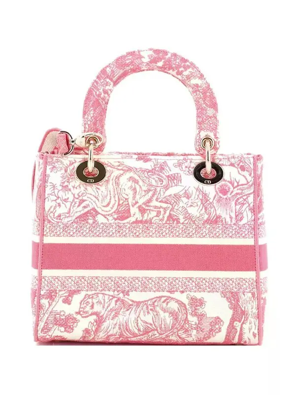 Dior Toile De Jouy Lady D-lite Embroidered Canvas Tote Bag - Pink