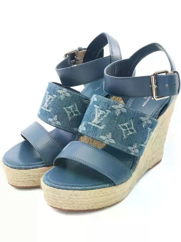 LOUIS VUITTON Starboard Line Denim Wedge Sandals