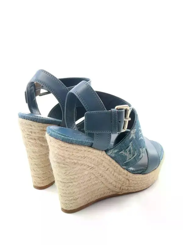 LOUIS VUITTON Starboard Line Denim Wedge Sandals