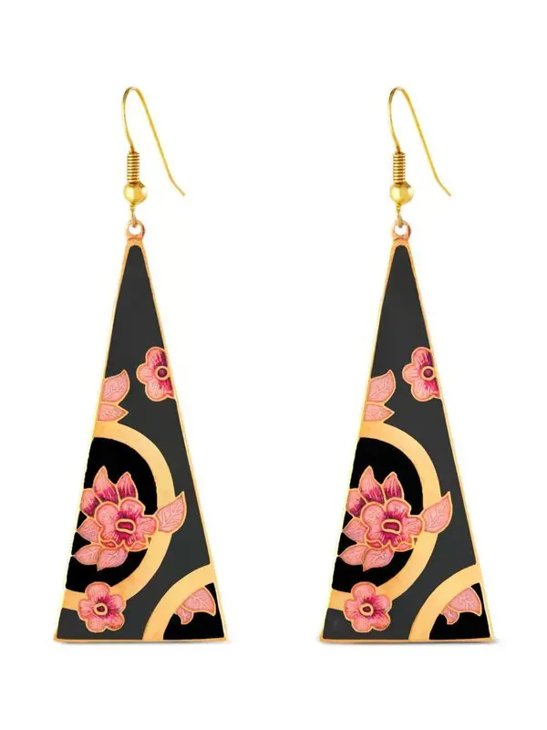 SUSAN CAPLAN 1980s Cloisonné Triangular Earrings - Gold