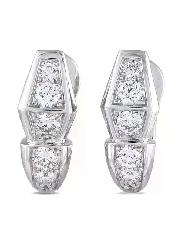 BVLGARI 18k White Gold Serpenti Diamond Earrings - Silver