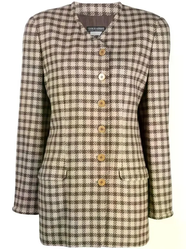 Giorgio Armani 1980s Houndstooth V-neck Blazer