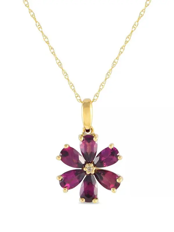 LB EXCLUSIVE 14k Yellow Diamond And Rhodolite Flower Necklace - Gold
