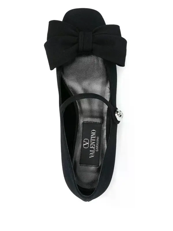 Valentino Garavani Bowjane Leather Ballerina Flats - Black
