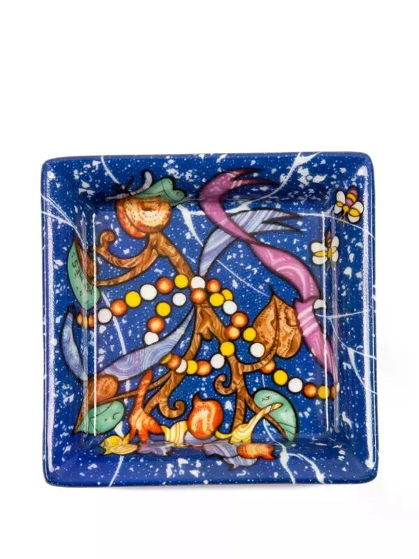 Hermès 1980s Porcelain Mini Square Decorative Tray - Blue
