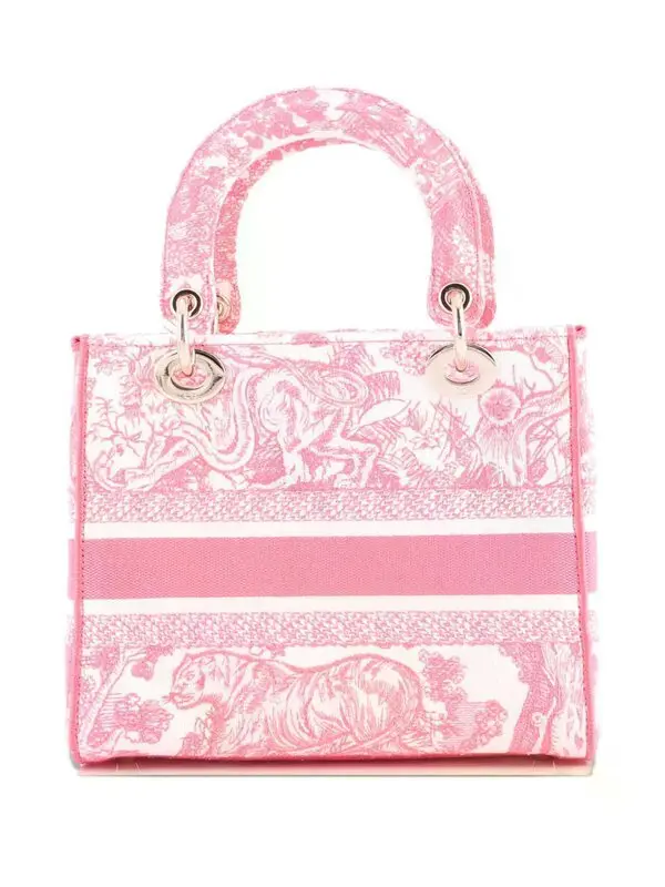 Dior Toile De Jouy Lady D-lite Embroidered Canvas Tote Bag - Pink