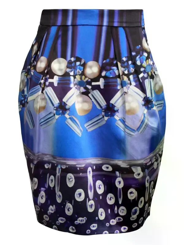 MARY KATRANTZOU Pearl-print Pleated Mini Skirt - Blue