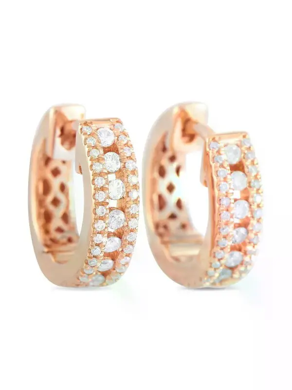 LB EXCLUSIVE 14k Rose Gold Diamond Huggie Earrings - Pink