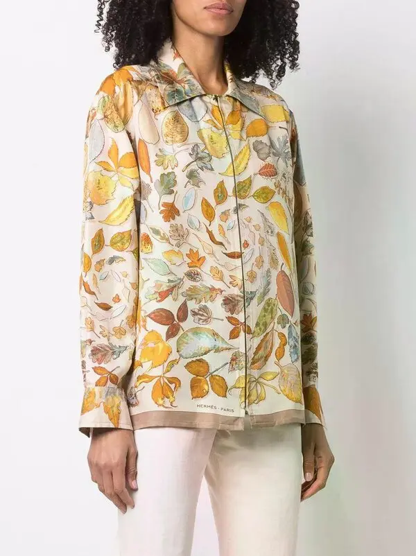 Hermès 1990s Leaf Print Silk Shirt