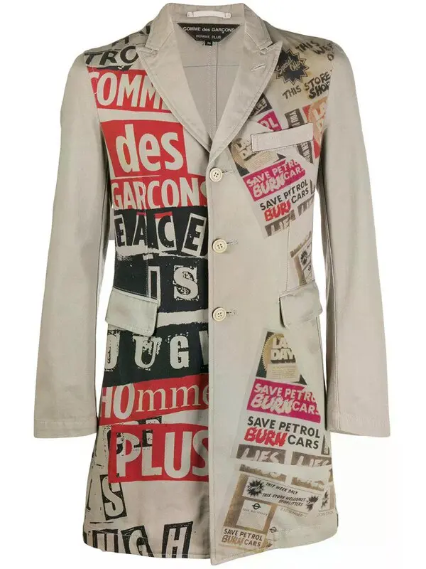 Comme Des Garçons 2008 Collage Print Notched Coat