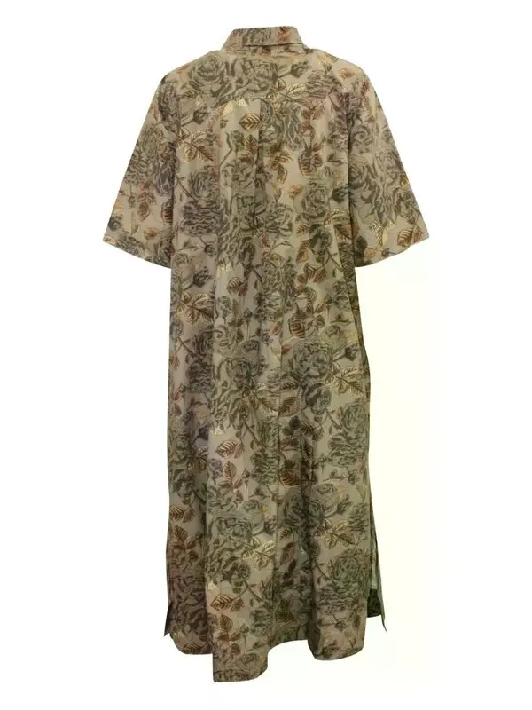 GANNI Floral Print Cotton Shirt Dress - Brown