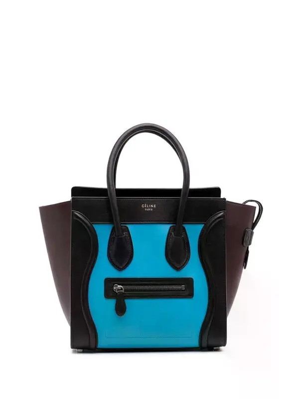 Celine 2014 Micro Tricolor Leather Luggage Tote Bag - Blue