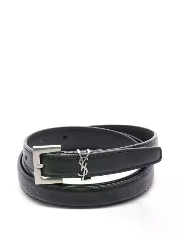 Saint Laurent Cassandre Leather Belt - Black