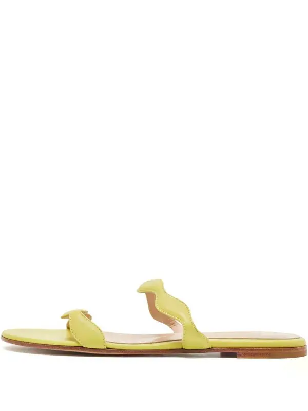 GIANVITO ROSSI Wave-strap Leather Flat Sandals - Green