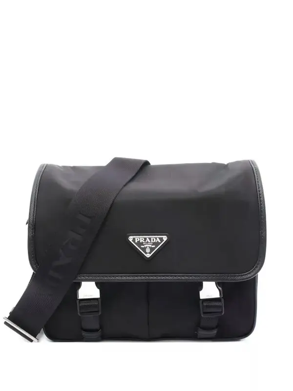 Prada 2020s Buckle Leather Shoulder Bag - Black