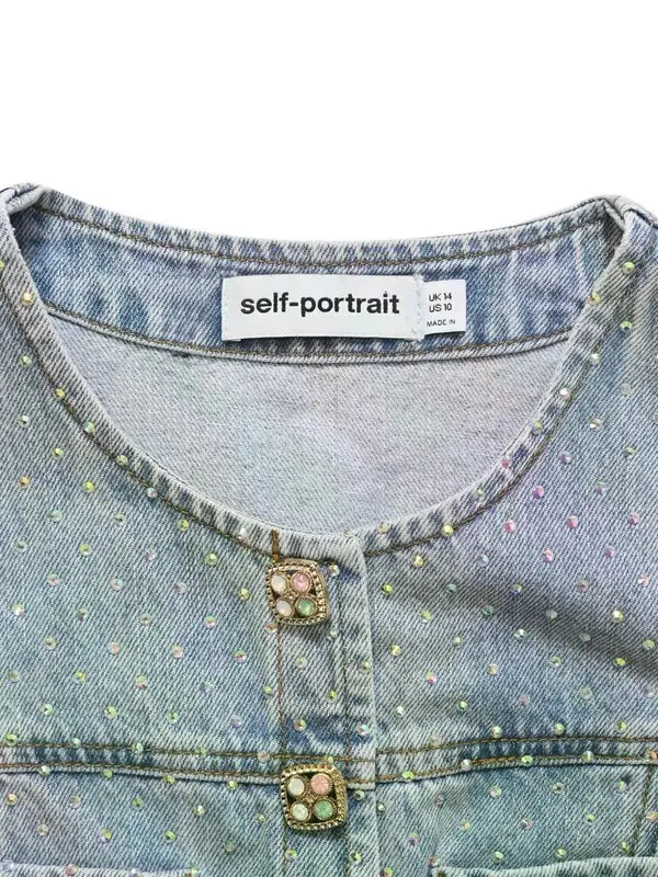 SELF-PORTRAIT Rhinestone Button-up Denim Top