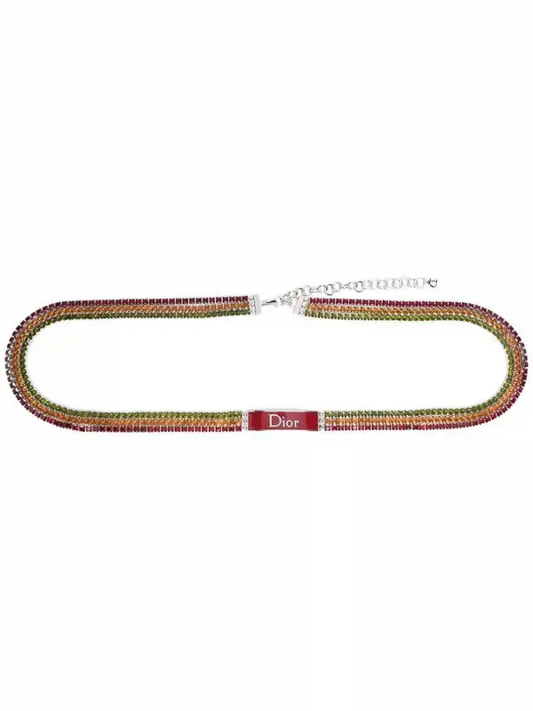 Dior 2000s Rhinestone-embellished Chain-link Belt - Red
