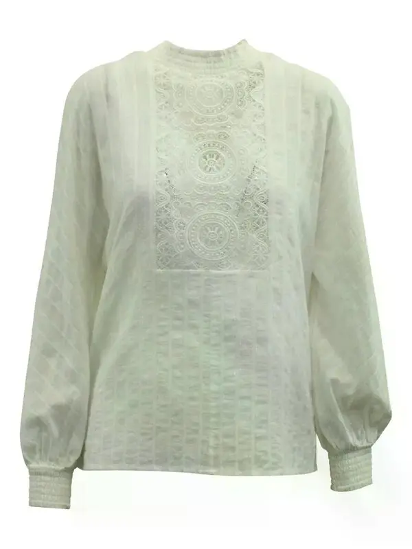 Maje Lace Smocked-sleeve Blouse - Neutrals