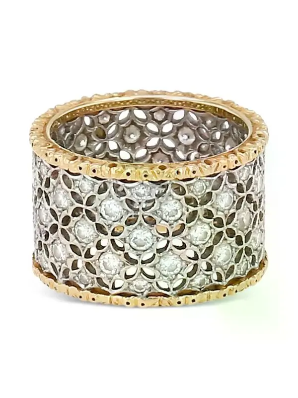 Buccellati 18k Yellow And White Gold Scacchi Diamond Ring - Silver