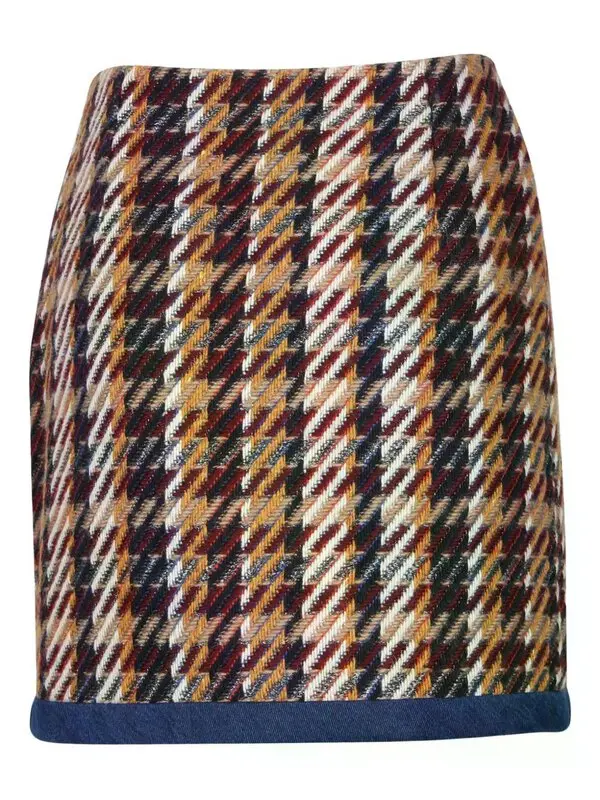 Sandro Checked-print Mini Skirt With Denim Hem