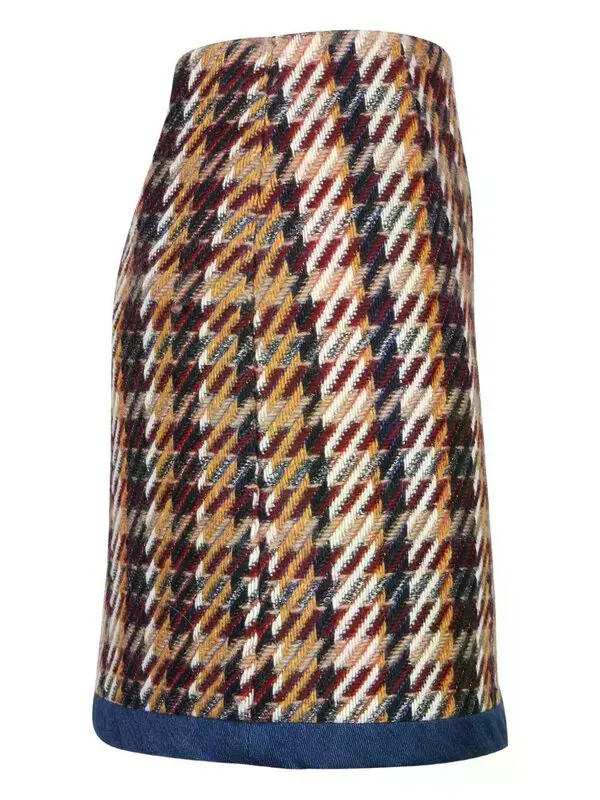 Sandro Checked-print Mini Skirt With Denim Hem