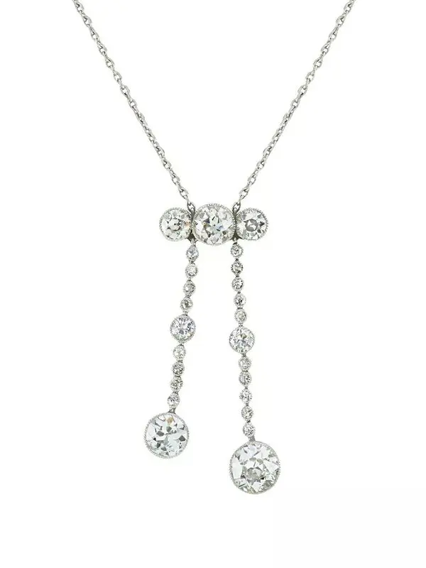 PRAGNELL 18kt White Gold Edwardian Diamond Pendant Necklace - Silver