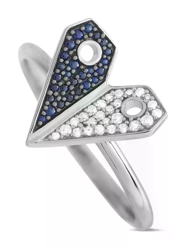 LB EXCLUSIVE 14k White Gold Diamond And Sapphire Heart Ring - Silver