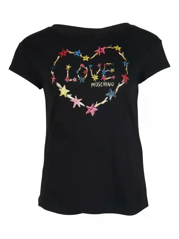 Moschino Cotton T-shirt With Heart Print - Black
