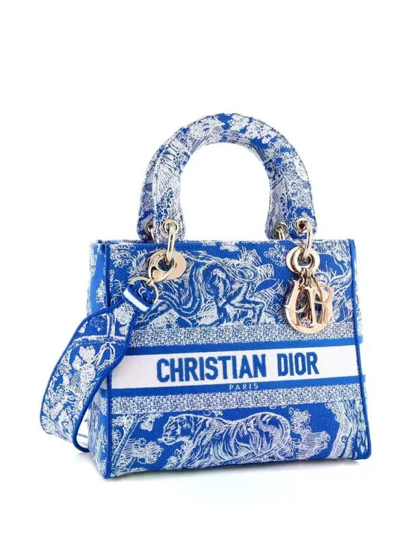 Dior Toile De Jouy Lady D-lite Embroidered Canvas Tote Bag - Blue