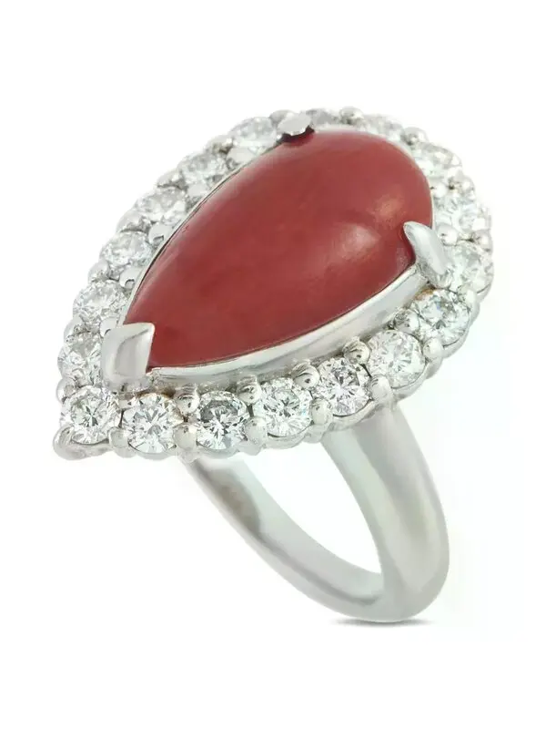 LB EXCLUSIVE Platinum, Diamond, And Coral Ring - Silver