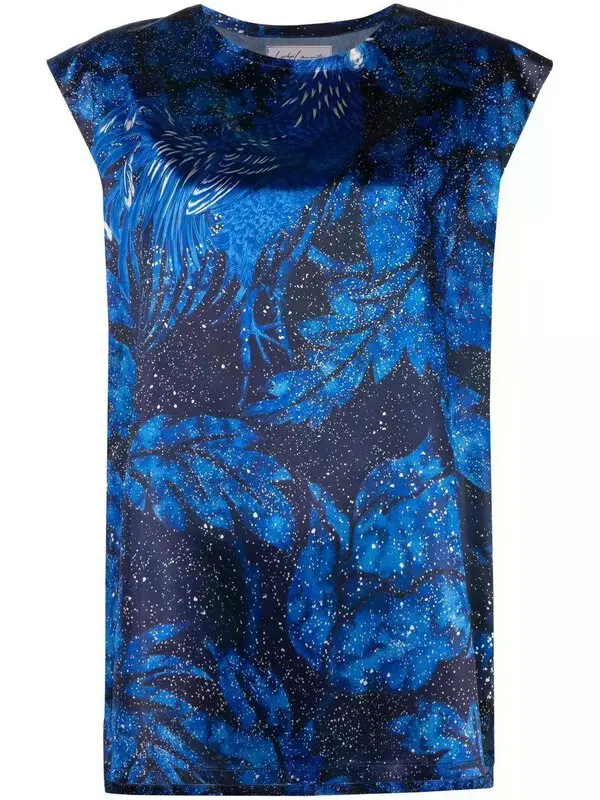 Yohji Yamamoto 2000s Leaf-print Blouse - Blue
