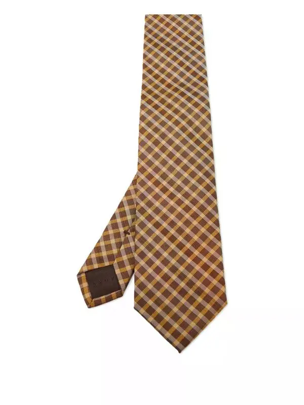 BOSS Check-print Silk Tie - Brown