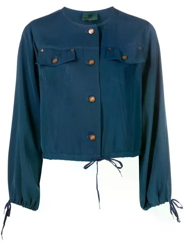 Jean Paul Gaultier 1980s Collarless Buttoned Blouse - Blue