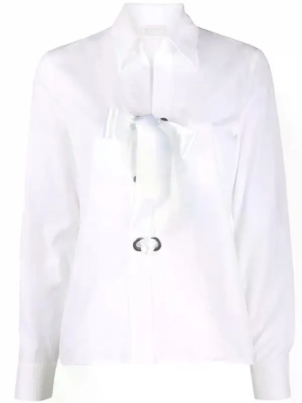 Valentino Garavani 2000s V-neck Bow-detailing Shirt - White