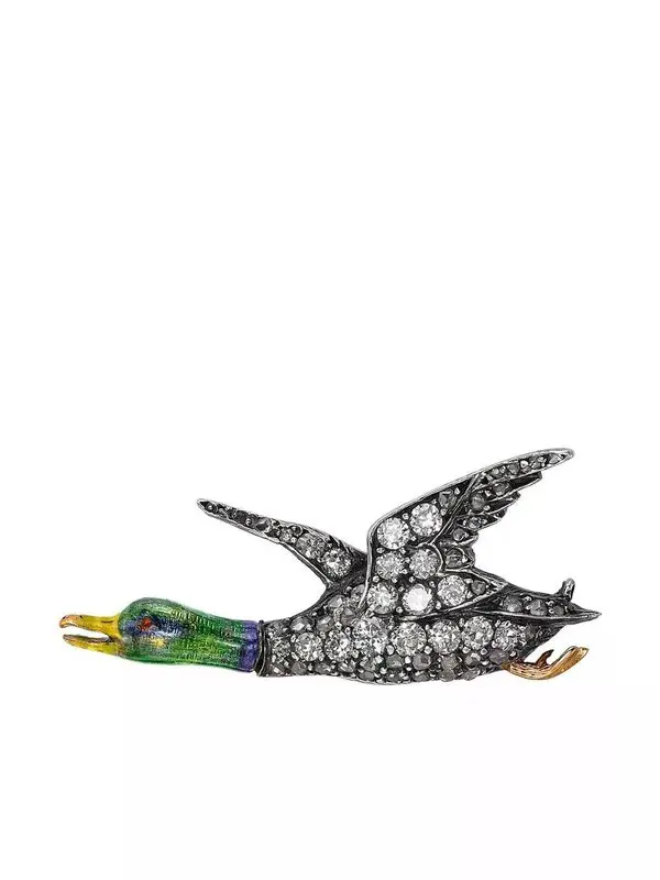 PRAGNELL 18kt Yellow And White Gold Victorian Diamond Duck Brooch - Silver