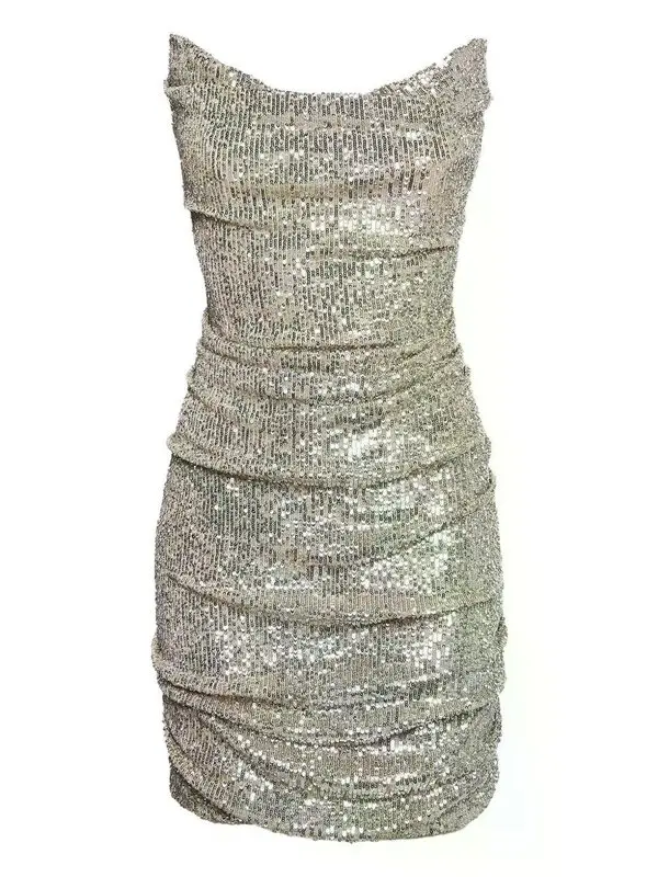 REEM ACRA Sequin Ruched Mini Dress