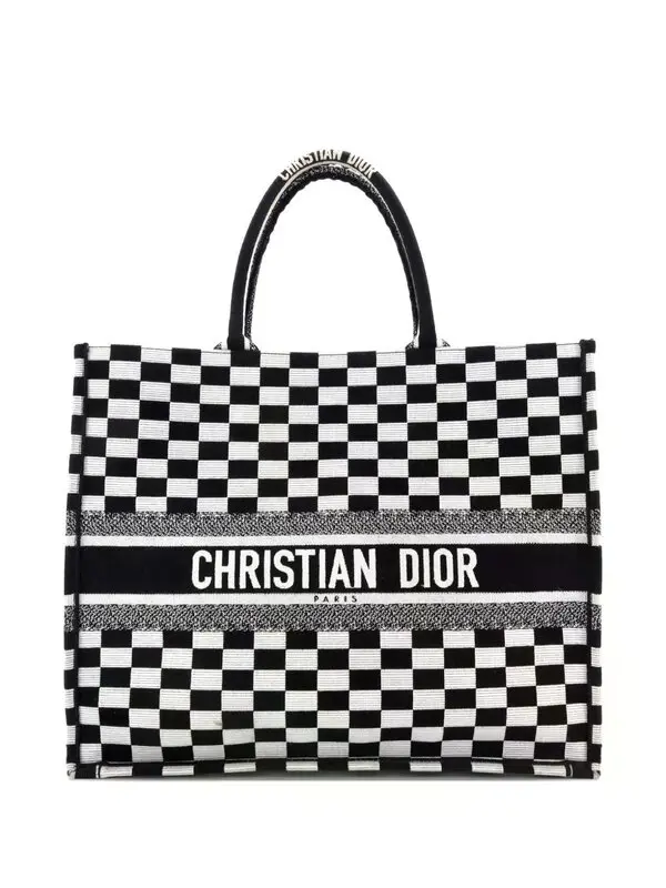 Dior Book Embroidered Canvas Large Tote Bag - Black