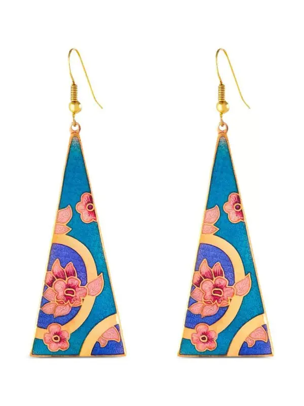 SUSAN CAPLAN 1980s Triangular Cloisonné Earrings - Gold