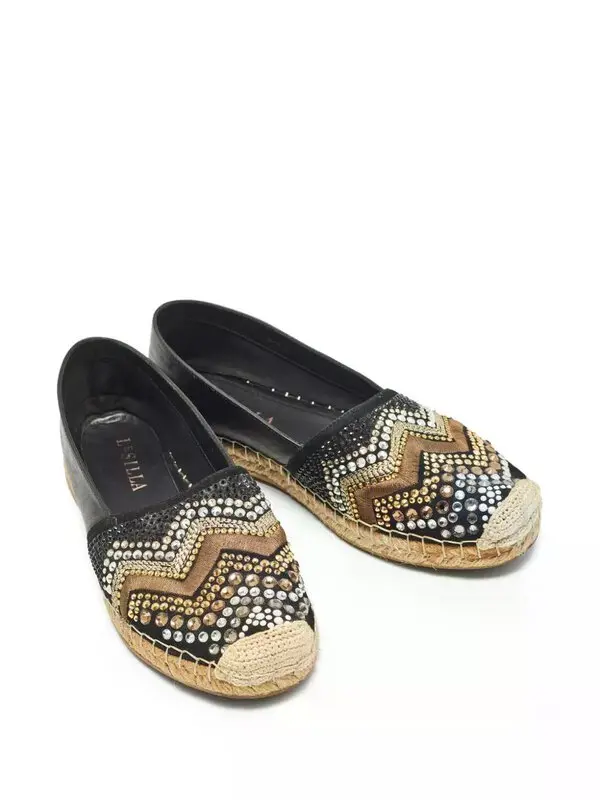 LE SILLA Crystal-embellished Leather Espadrilles