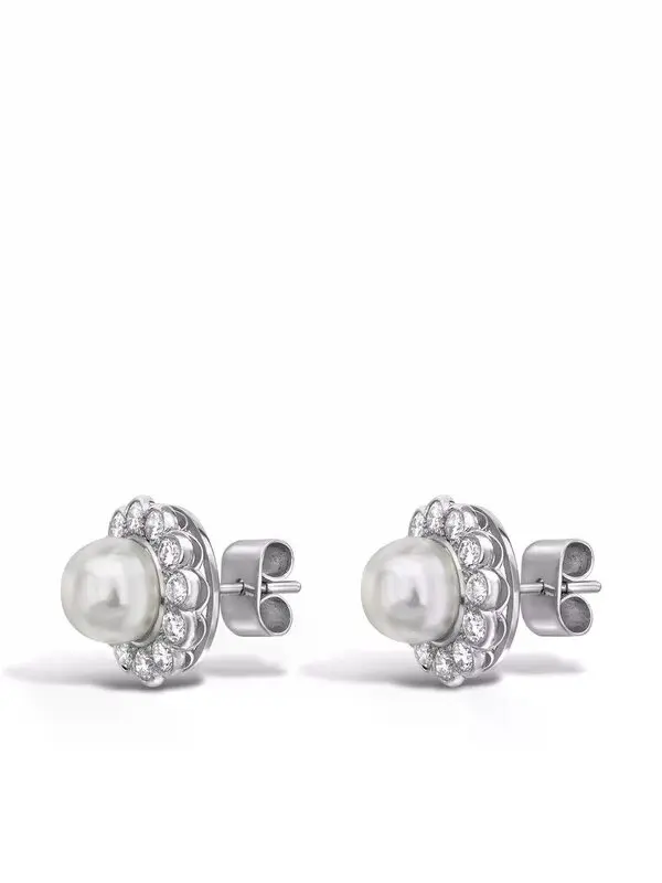 PRAGNELL Platinum Pearl And Diamond Stud Earrings