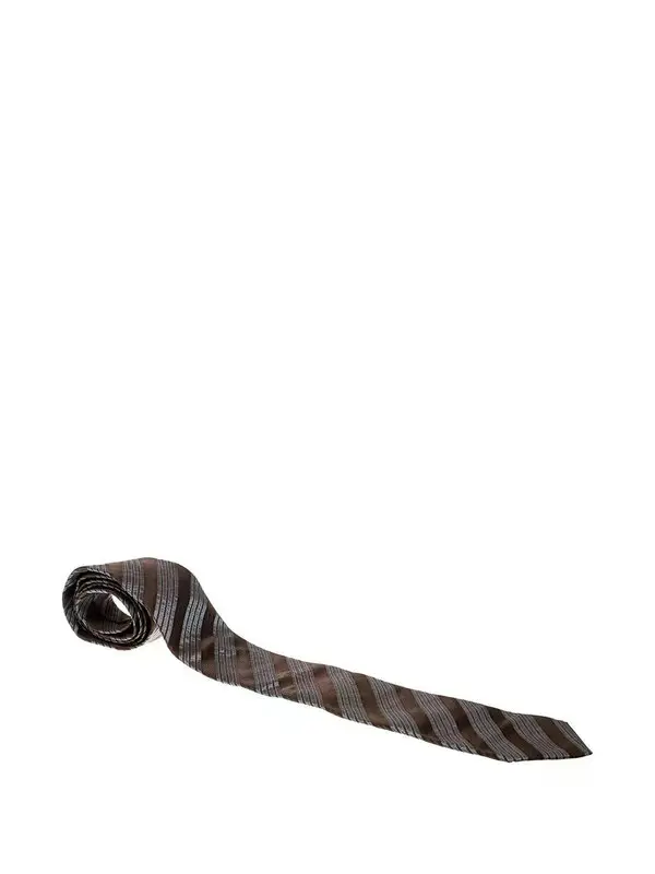 LANVIN Striped Silk Tie - Brown