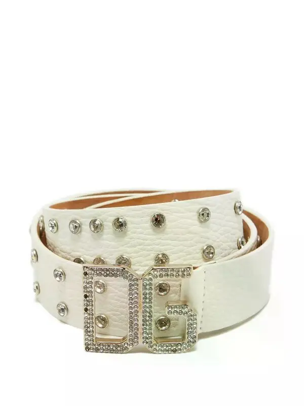 Dolce & Gabbana Dg Buckle Crystal-embellished Belt - White