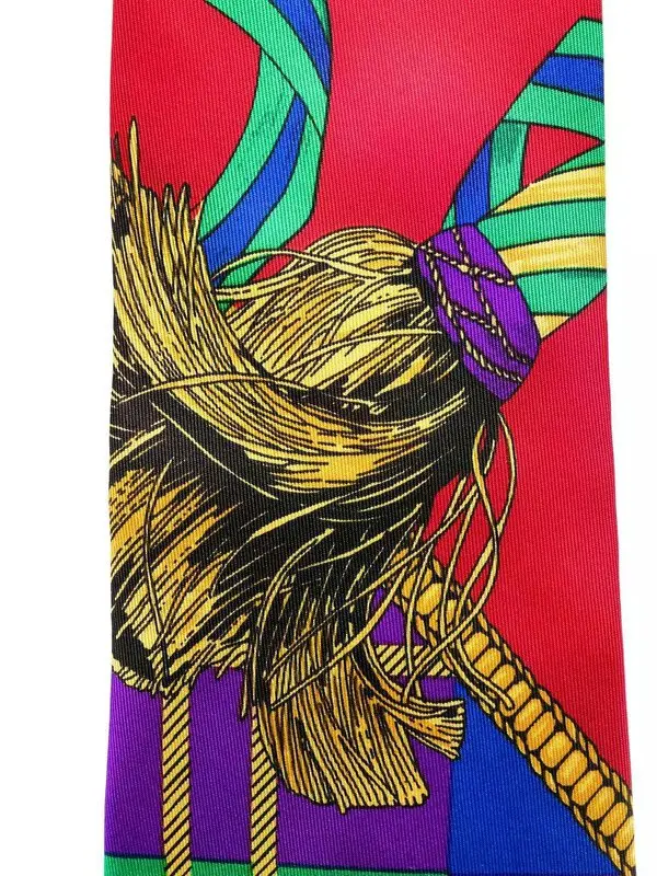 Versace 1990s Graphic Print Silk Neck Tie - Red