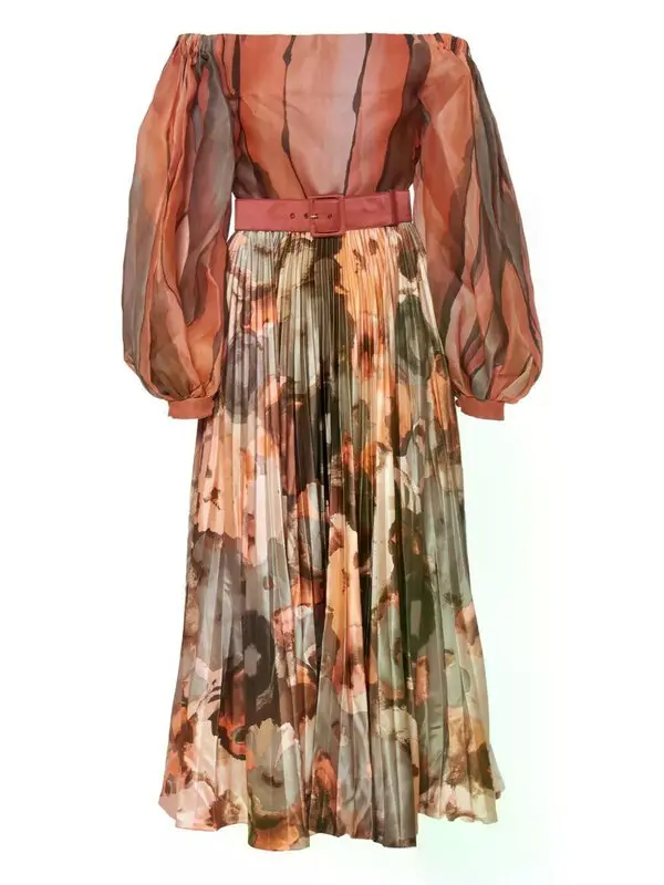 André Laug Vintage Floral-print Pleated Maxi Dress