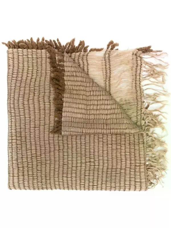 Issey Miyake 2000s Woven Fringed Scarf - Green